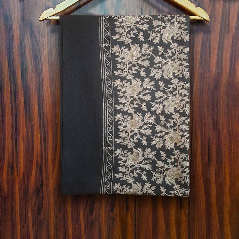Coral Black Cashmere Shawl with Golden Zari Embroidery - Send Mother's ...
